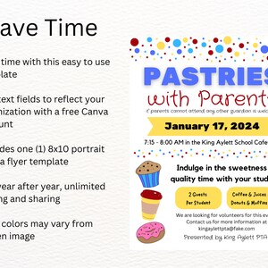 Pastries With Parents Flyer Canva Template - Customizable for PTA PTO ...