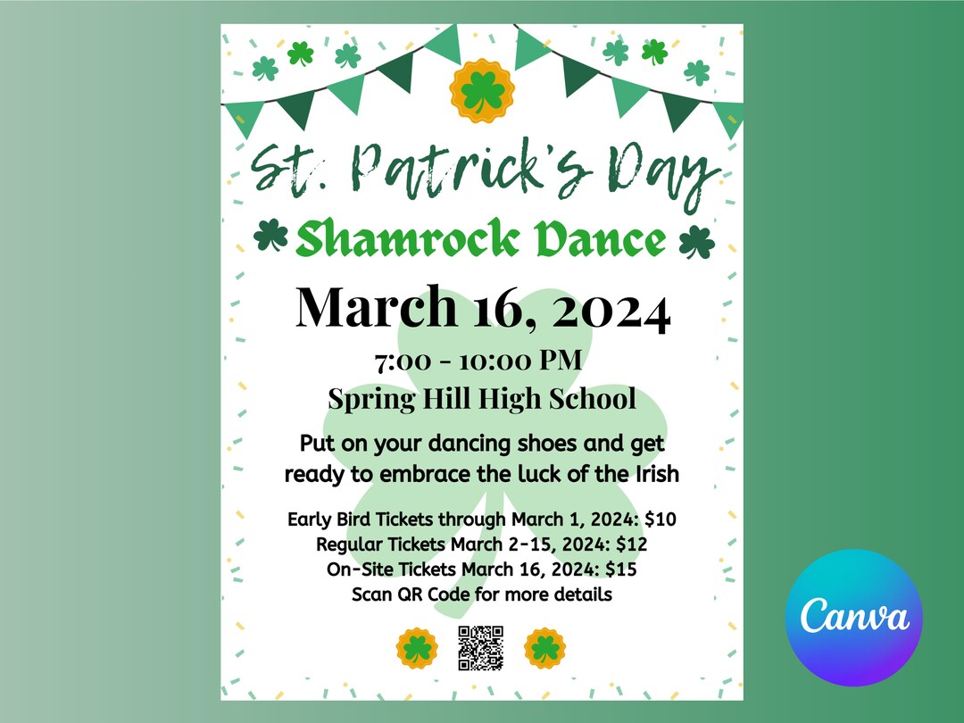 St. Patrick's Dance or Event Flyer Canva Template - Fully Customizable ...