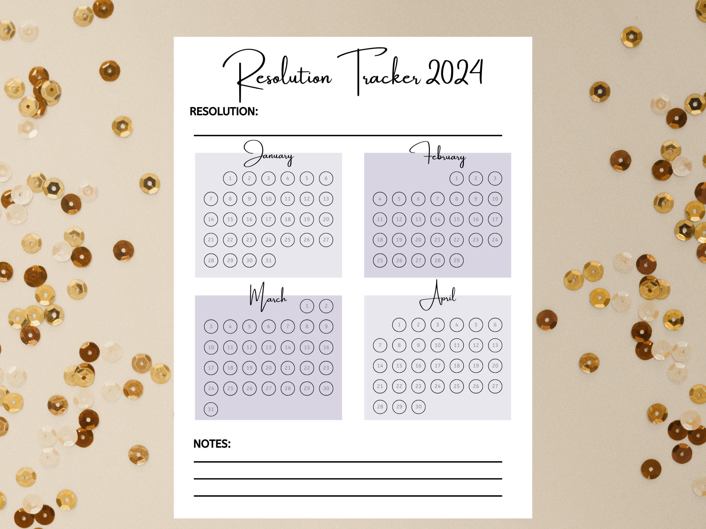 2024 Resolution Tracker Printable, New Year Resolution, Resolution ...