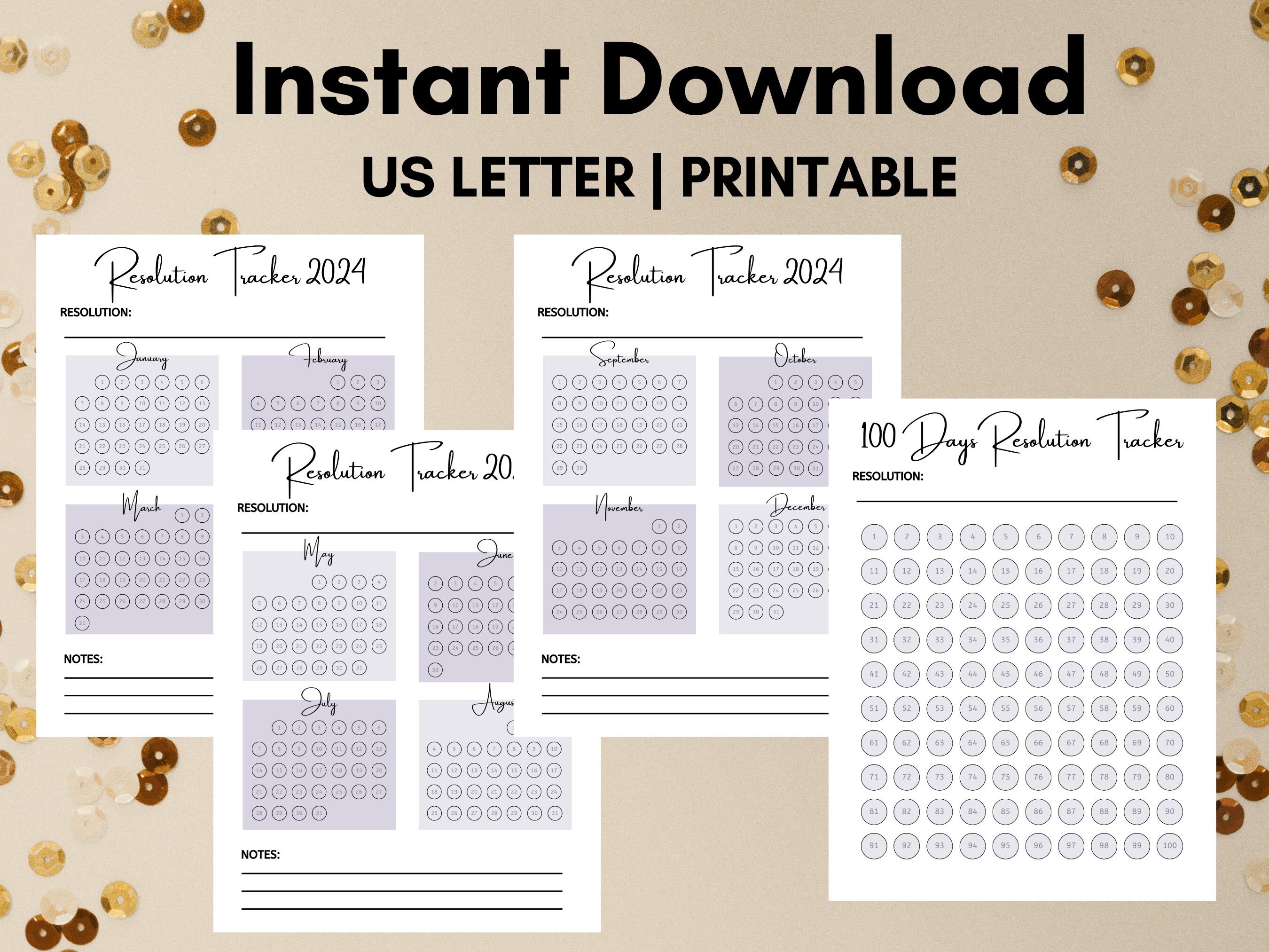 2024 Resolution Tracker Printable, New Year Resolution, Resolution ...