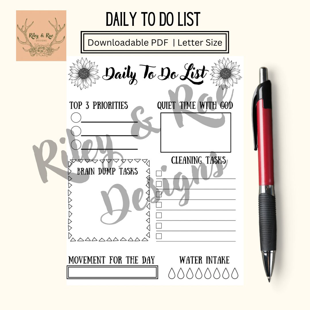 Daily to Do List, Daily Planner, Water Tracker, Cleaning Tasks ...