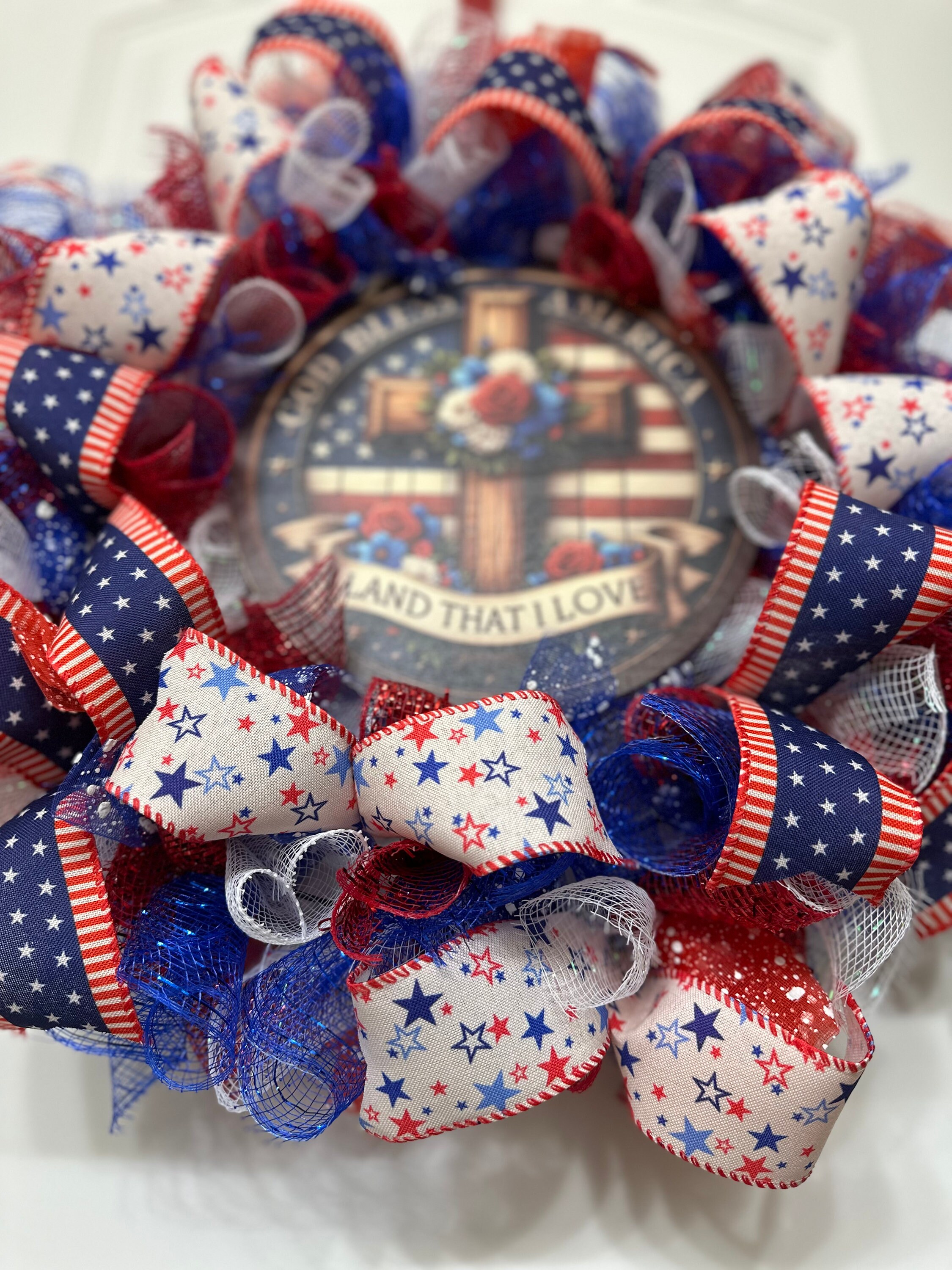 Memorial Day Wreath, Memorial Day Deco Mesh Wreath, Memorial Day Front ...