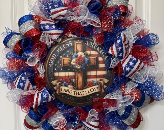 Memorial Day Wreath, Memorial Day Deco Mesh Wreath, Memorial Day Front ...