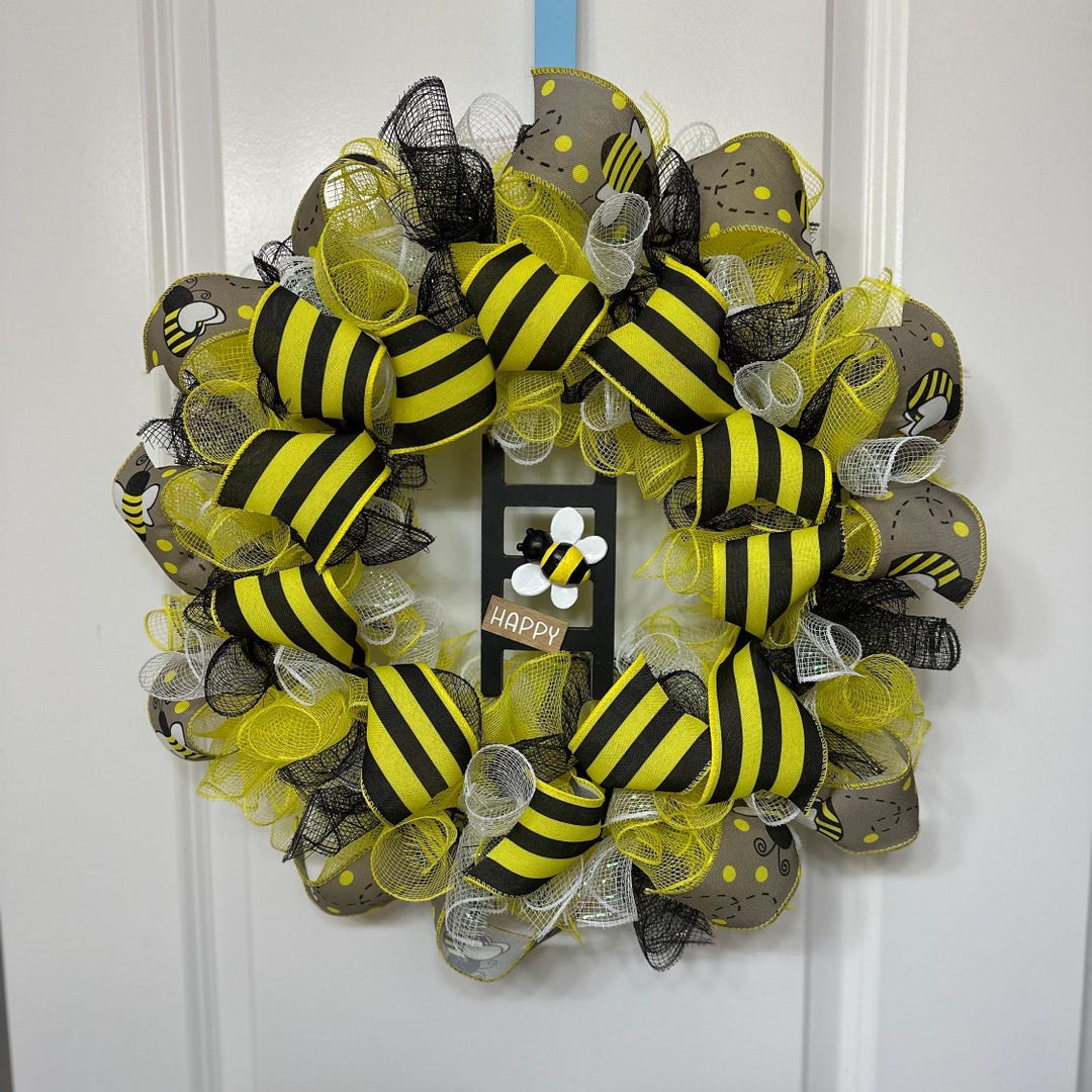 Bumble Bee Wreath, Bee Wreath, Bee Happy Wreath, Bee Happy Bumble Bee ...