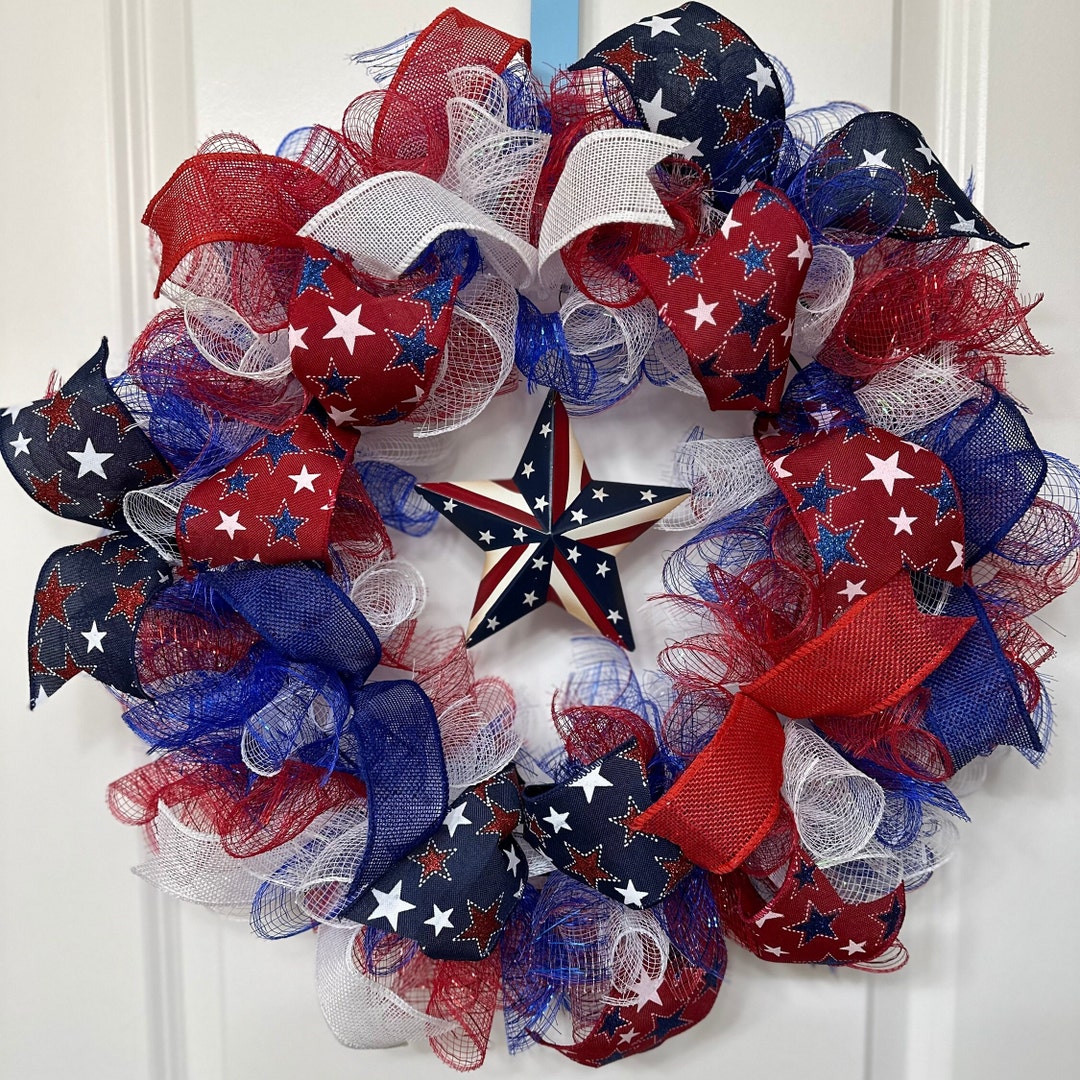 Memorial Day Wreath, Memorial Day Deco Mesh Wreath, Memorial Day Front ...