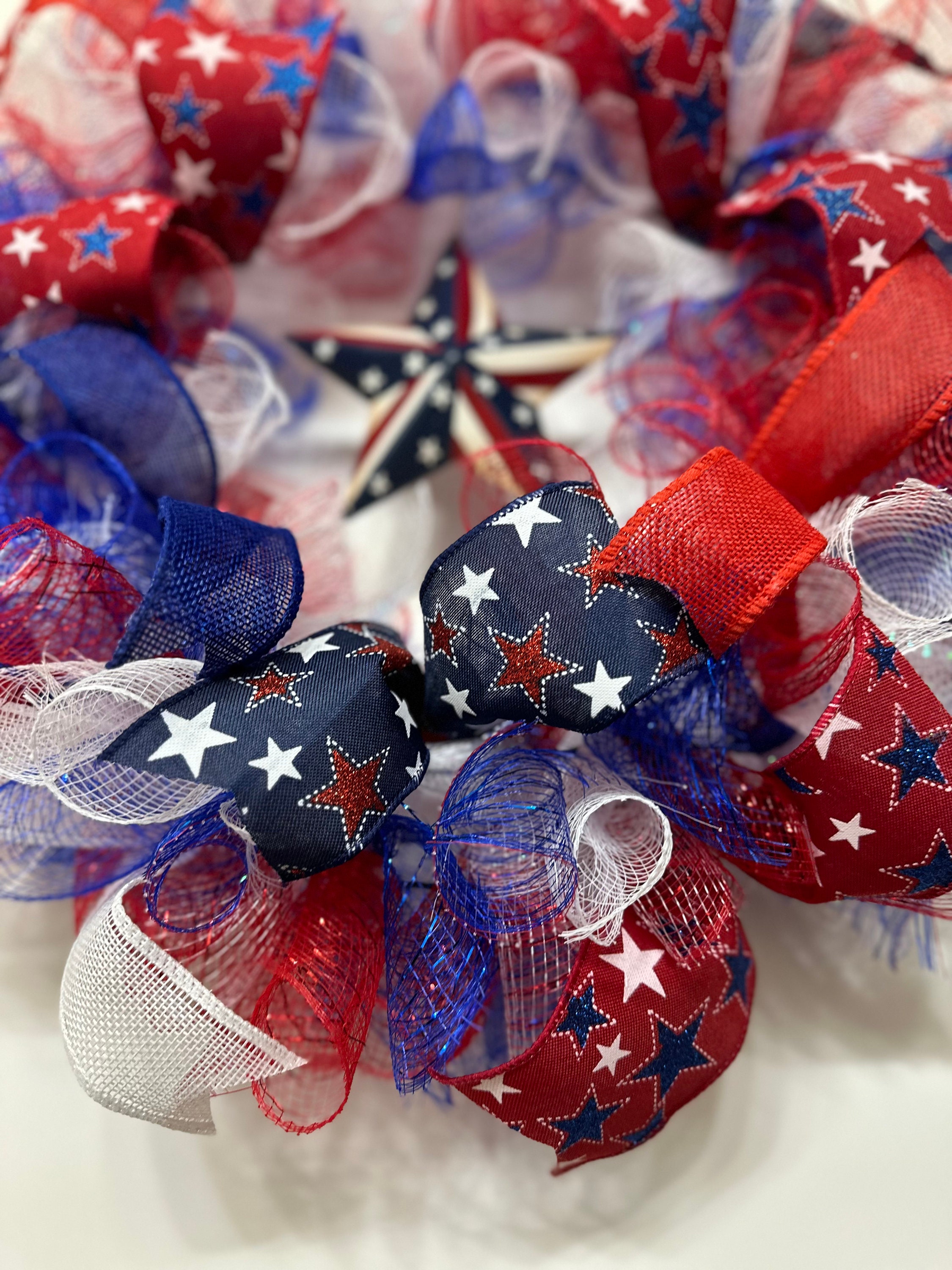 Memorial Day Wreath, Memorial Day Deco Mesh Wreath, Memorial Day Front ...