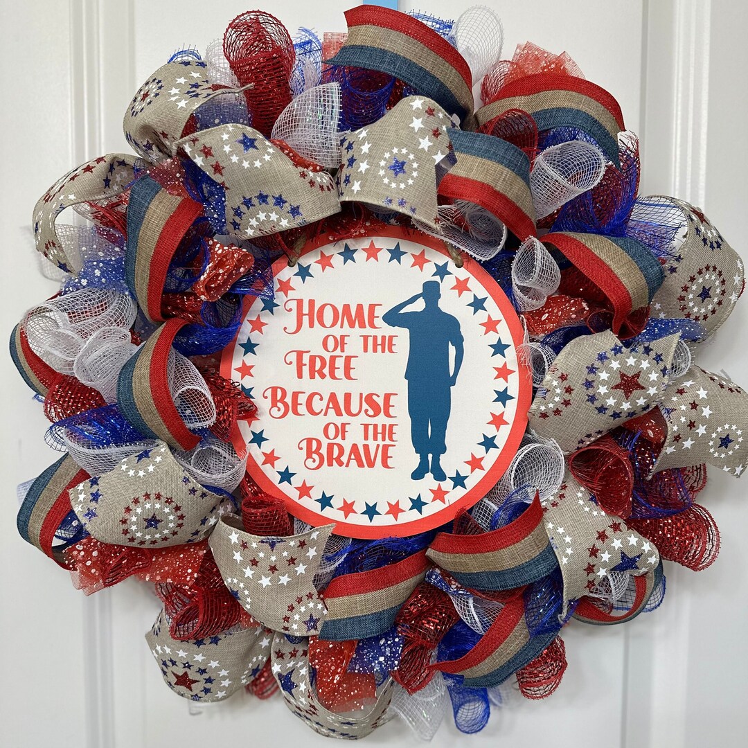 Memorial Day Wreath, Memorial Day Deco Mesh Wreath, Memorial Day Front ...