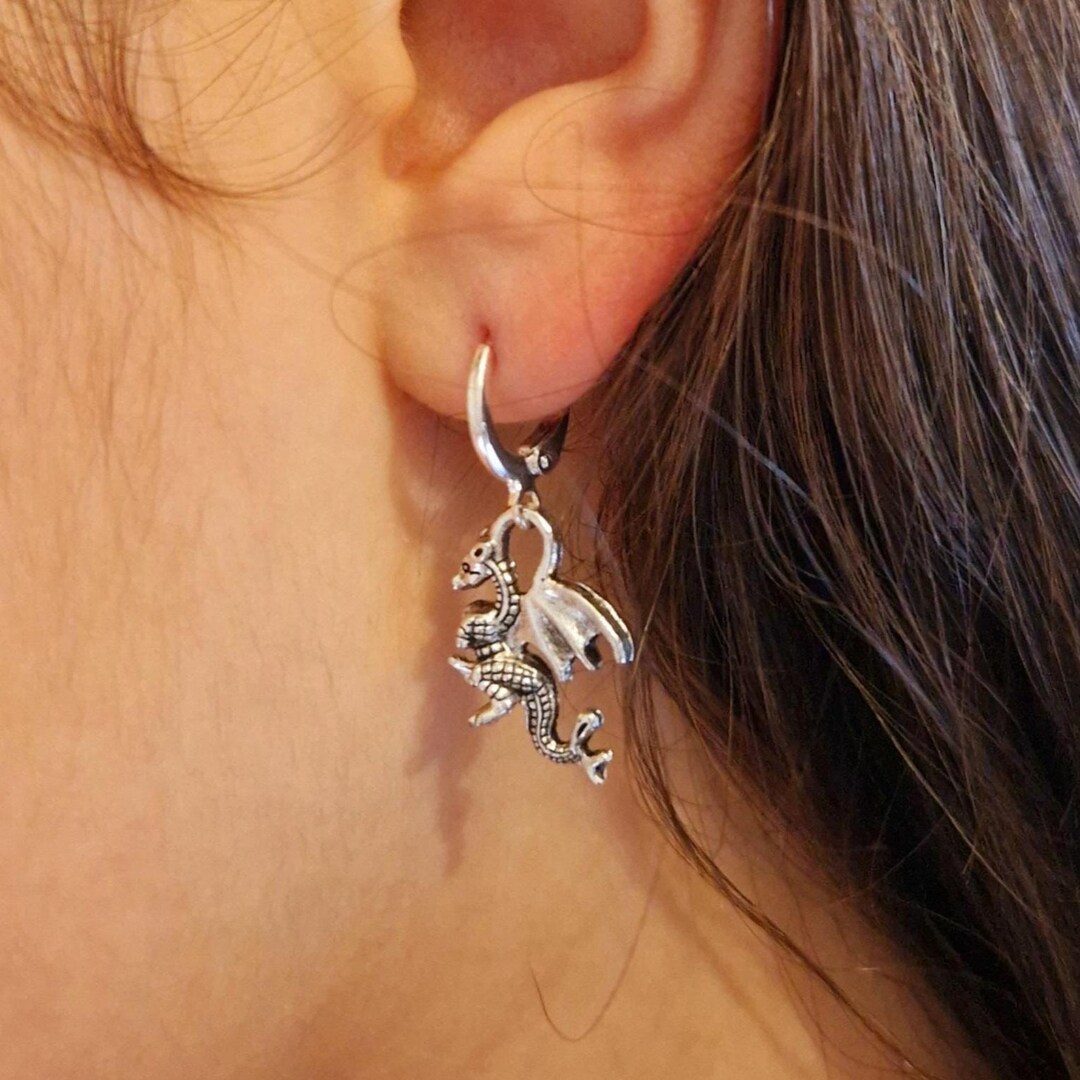 Dragon Earrings Sterling Silver | Fantasy Dangle Earrings | Gothic ...