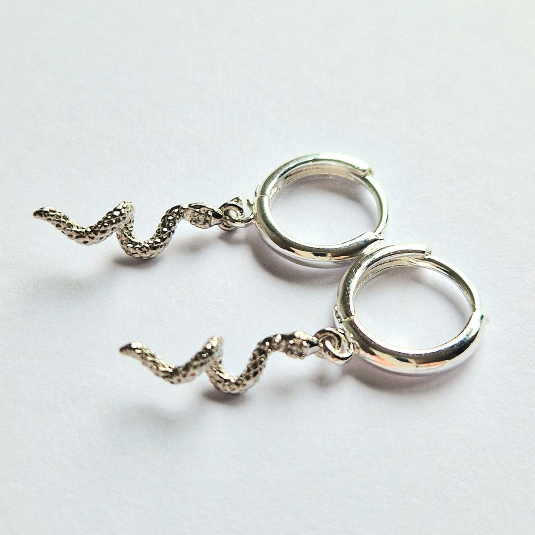 Silver Snake Earrings | Gothic Serpent Huggie Hoops | Stainless Steel ...
