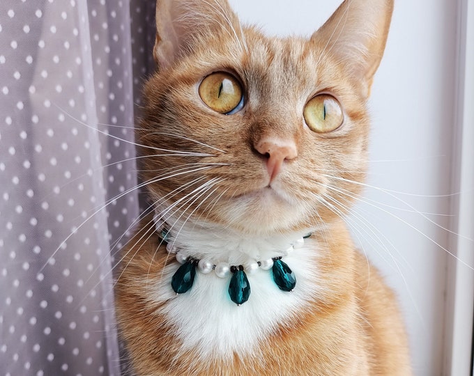 Crystal Cat Collar,real Pearl Cat Pet Necklace,green Kitten Collar ...