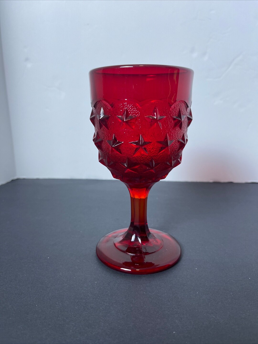 L.G. Wright Ruby Red Stippled Star Stemmed 6.25 Water Goblet Vintage - Etsy
