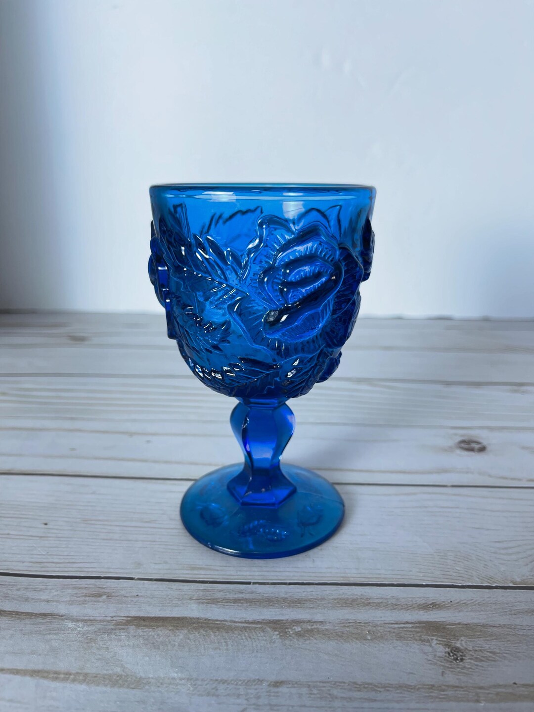 Madonna Inn Goblet Fenton L.G. Wright Wild Rose Blue 5 Oz - Etsy