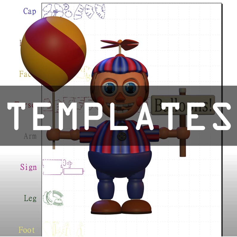 Balloon Boy FNAF Espuma y papel Pepakura Plantillas Foam Template para ...
