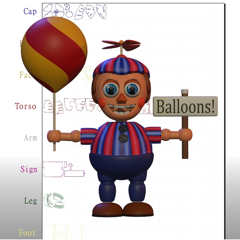 Balloon Boy FNAF Espuma y papel Pepakura Plantillas Foam Template para ...