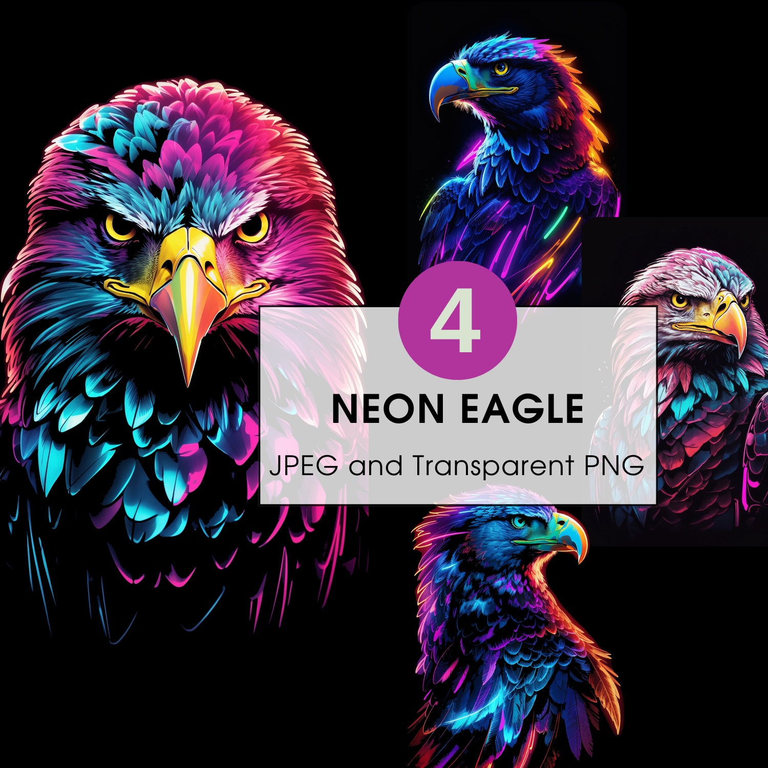 Neon Eagle PNG Glowing Eagle Printable Illustration High - Etsy
