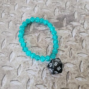 Dungeons + Dragon D20 Dice Acrylic Charm Elastic Glass Bead Bracelet ...