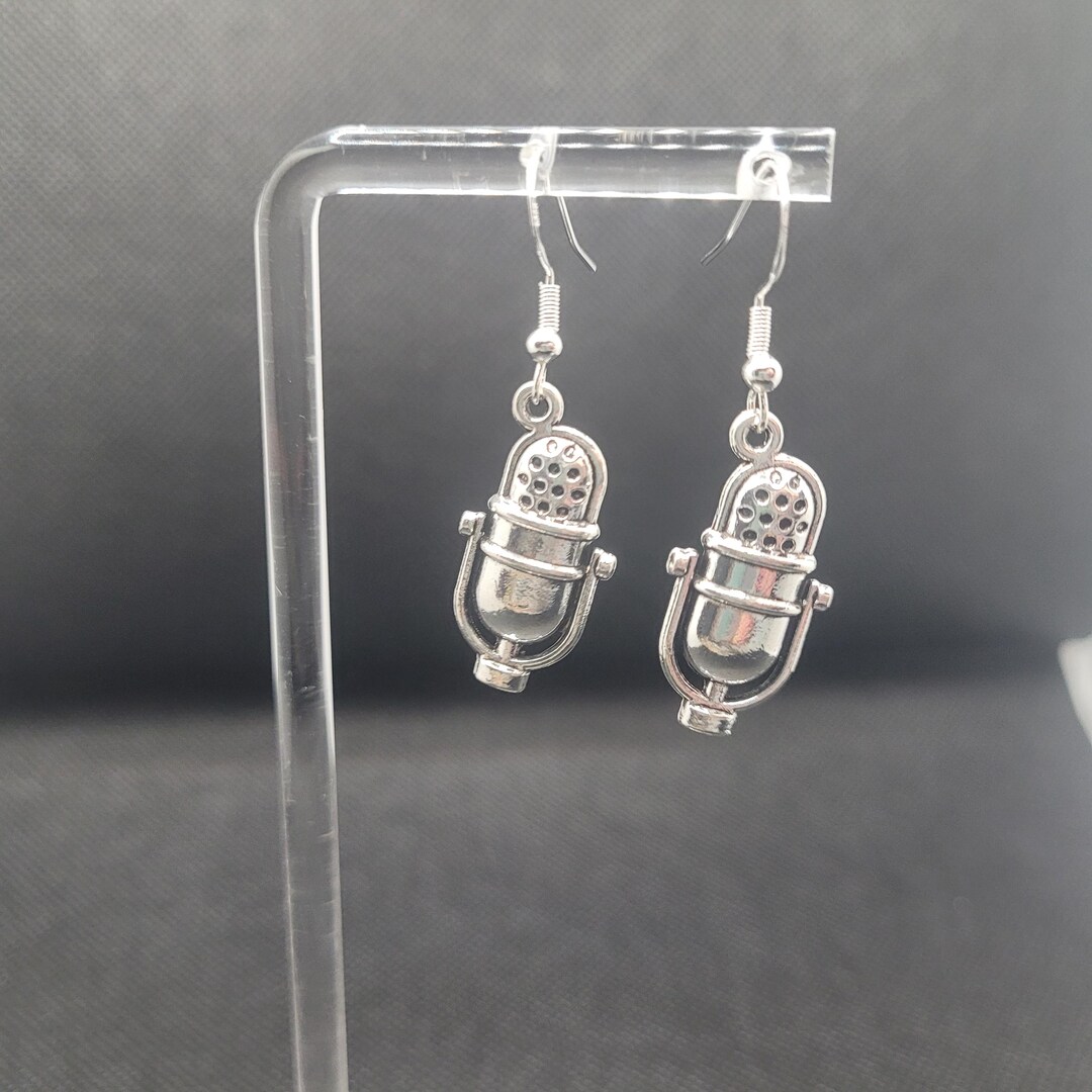 Vintage Radio Microphone Charm Glass Bead Drop Dangle Earrings - 925 ...