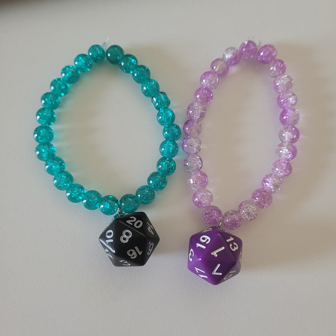 Dungeons Dragon D20 Dice Acrylic Charm Elastic Glass Bead Bracelet - Etsy