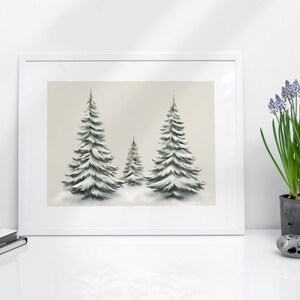 Snowy Trees Art, Winter Wall Art, Digital Christmas Tree Print, Pine ...