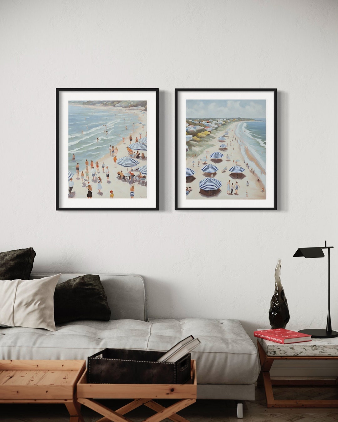 Vintage Ocean Umbrella Beach DIGITAL PRINT SET Coastal Landscape ...
