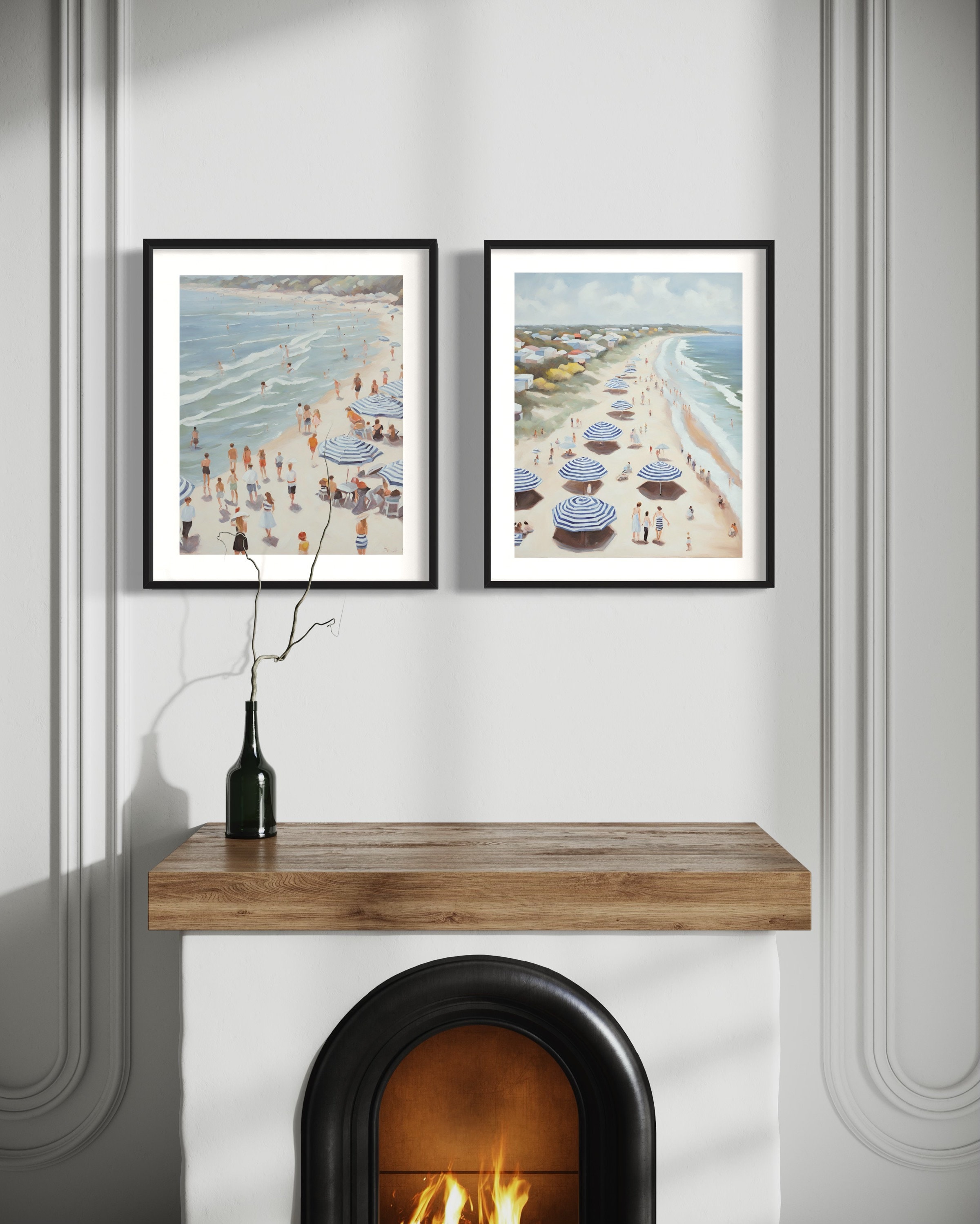 Vintage Ocean Umbrella Beach DIGITAL PRINT SET Coastal Landscape ...