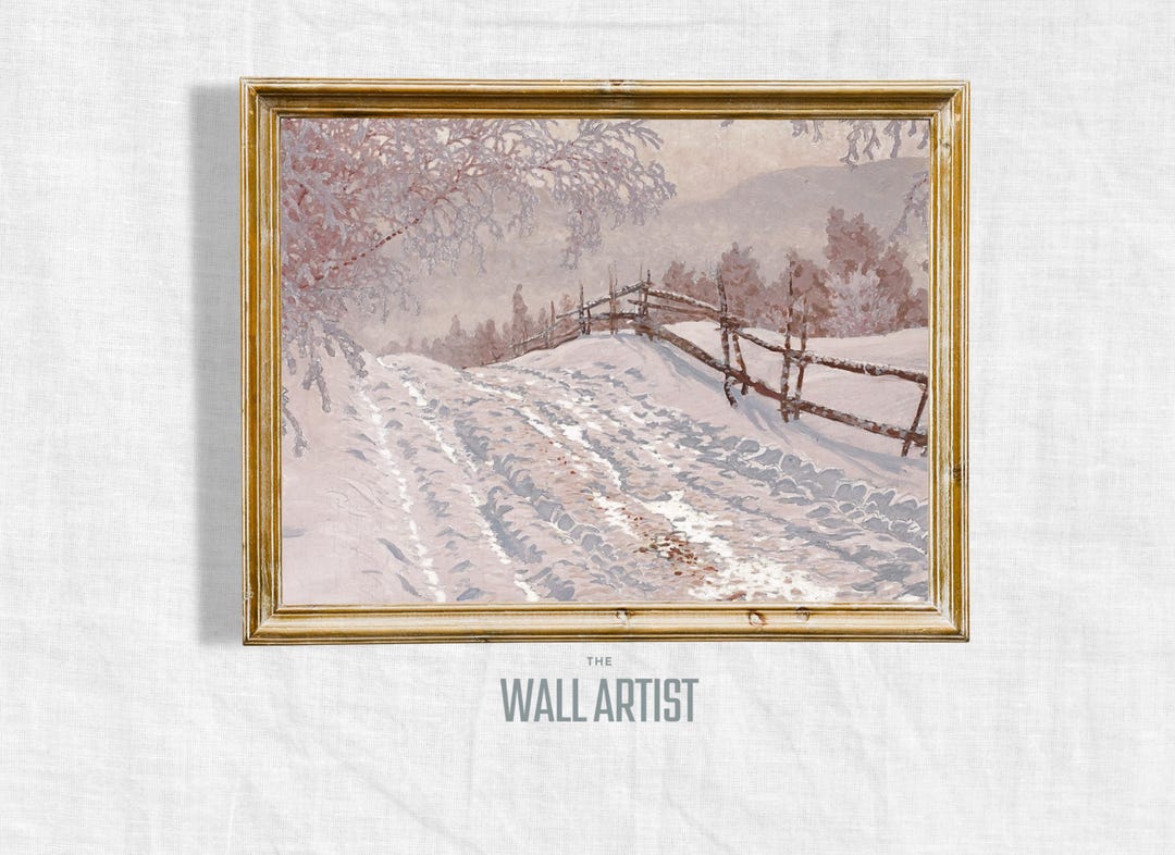 Winter Snow Path Art Print | Serene Snowy Landscape Wall Decor | Rustic ...