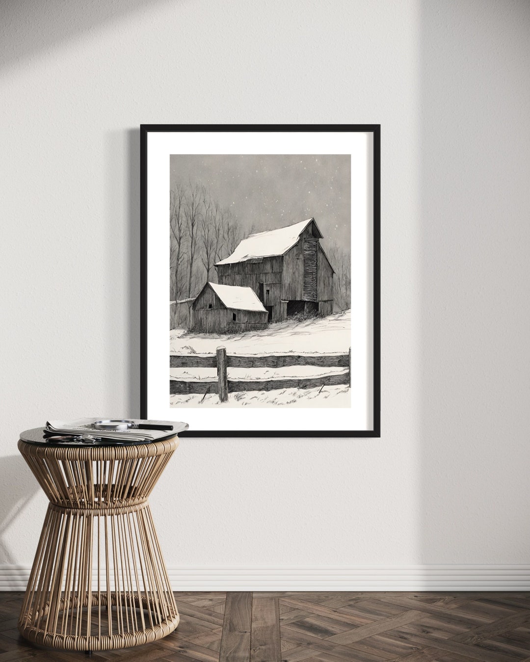 Vintage Black & White Barn Landscape | Instant Printable Download ...