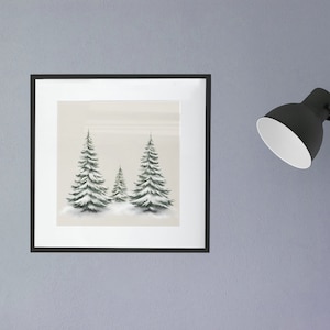 Snowy Trees Art, Winter Wall Art, Digital Christmas Tree Print, Pine ...