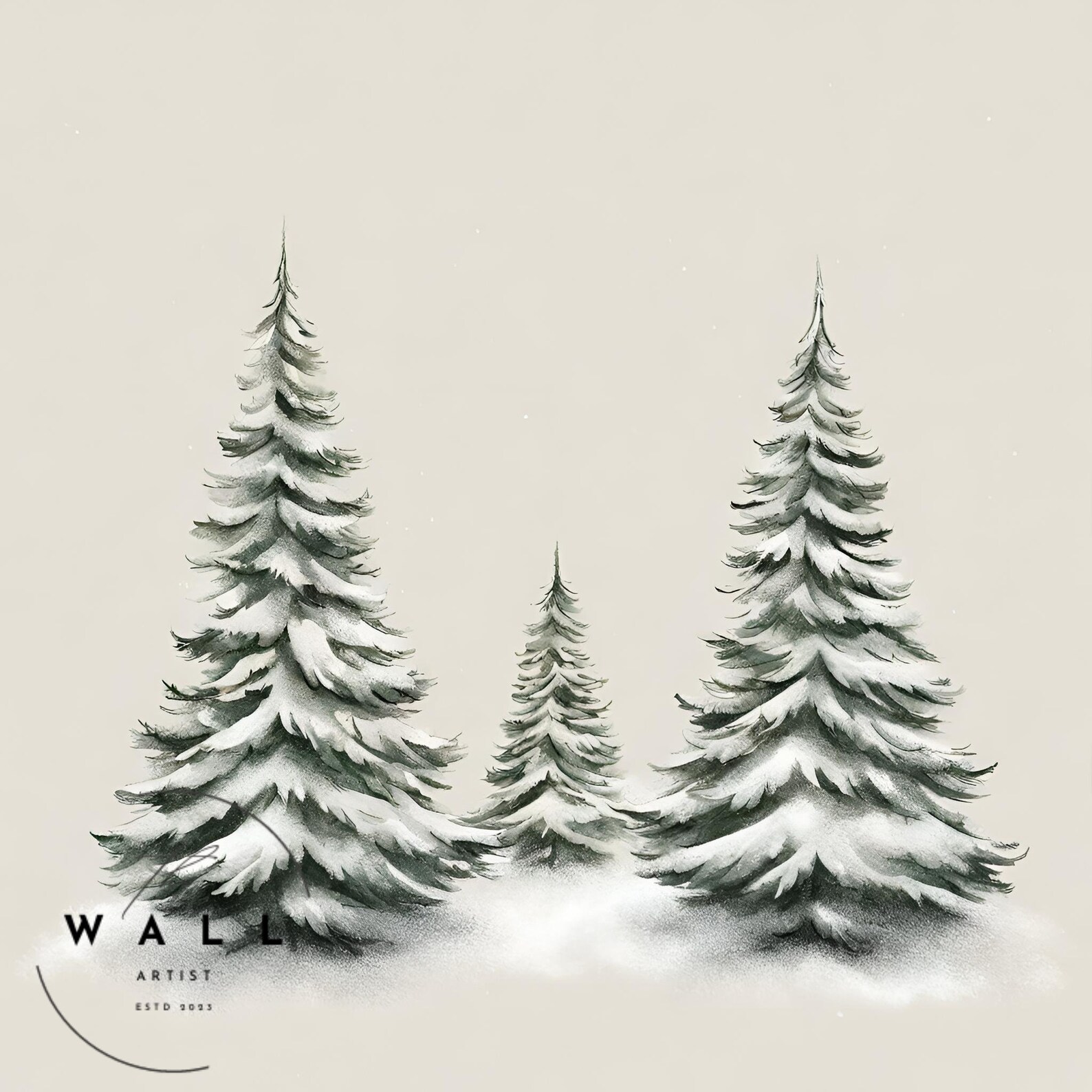 Snowy Trees Art, Winter Wall Art, Digital Christmas Tree Print, Pine ...