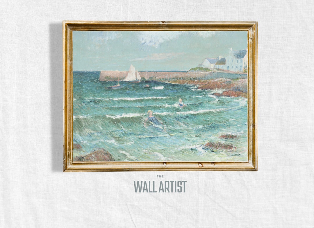 Coastal Beach Day Printable Art | Seaside Summer Scene | Vintage Ocean ...