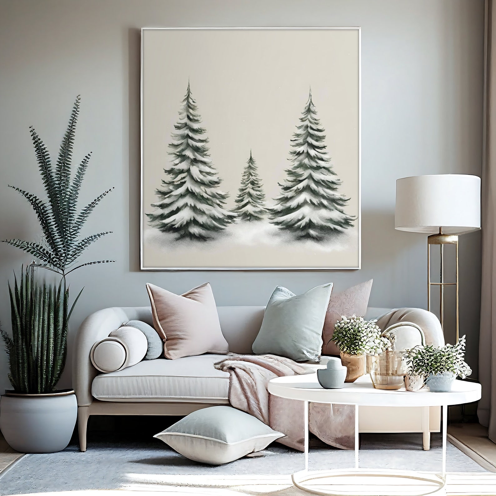Snowy Trees Art, Winter Wall Art, Digital Christmas Tree Print, Pine Tree Wall Art, Snowy Forest ...