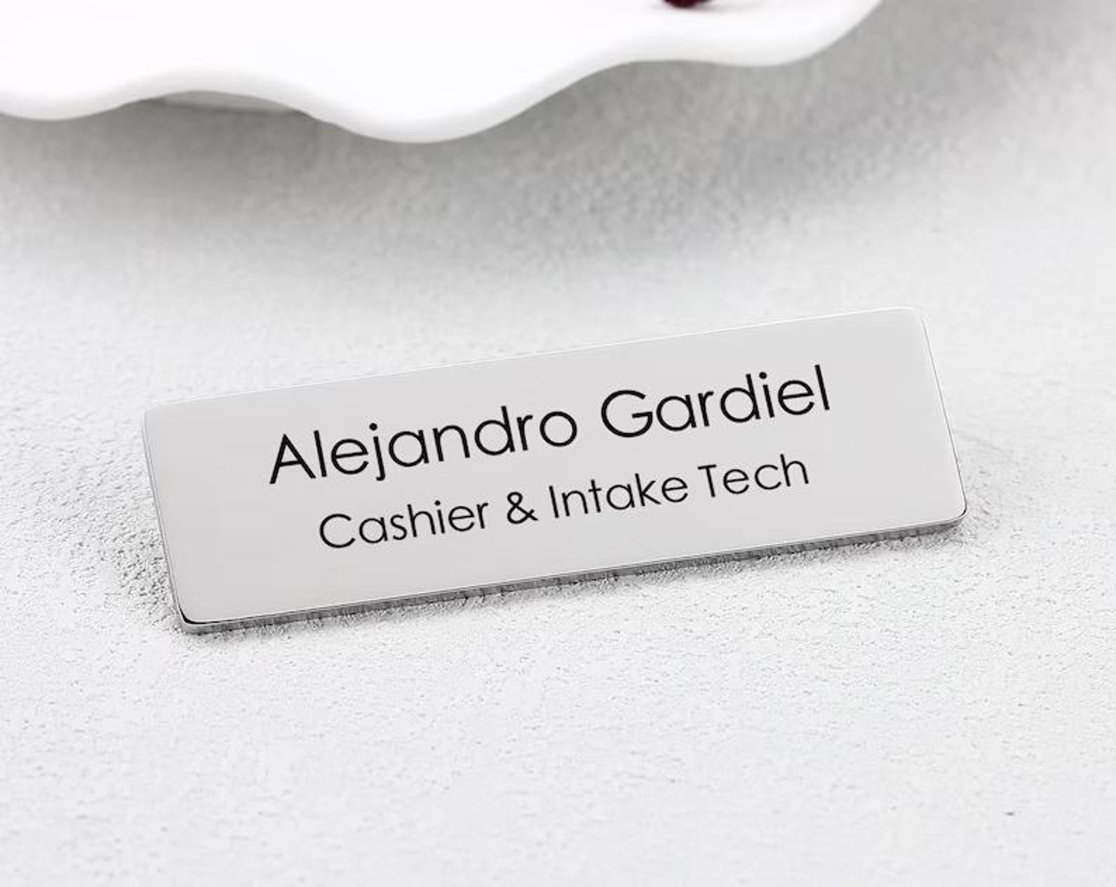 Custom Name Badge Engraved Name Tag Brooch Name Tag Staff ID Pin Office ...
