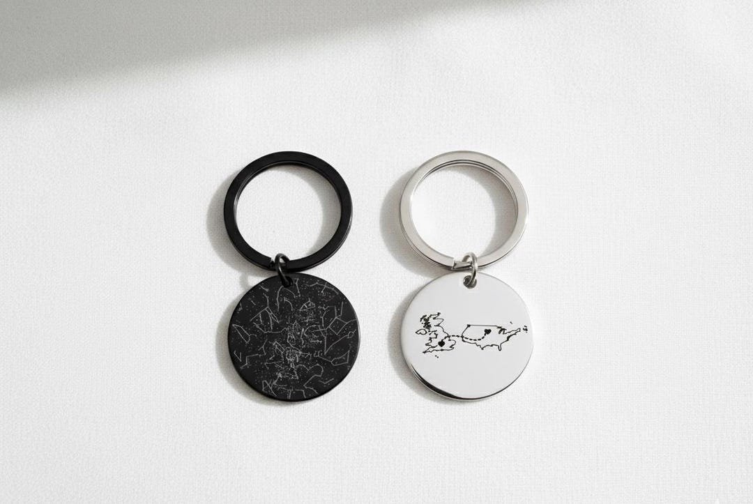 Personalised Star Map Keychain | Custom Engraved Two Country Map Gift ...