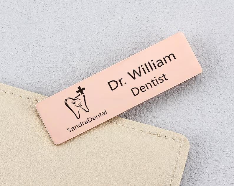 Custom Name Badge Engraved Name Tag Brooch Name Tag Staff ID Pin Office ...