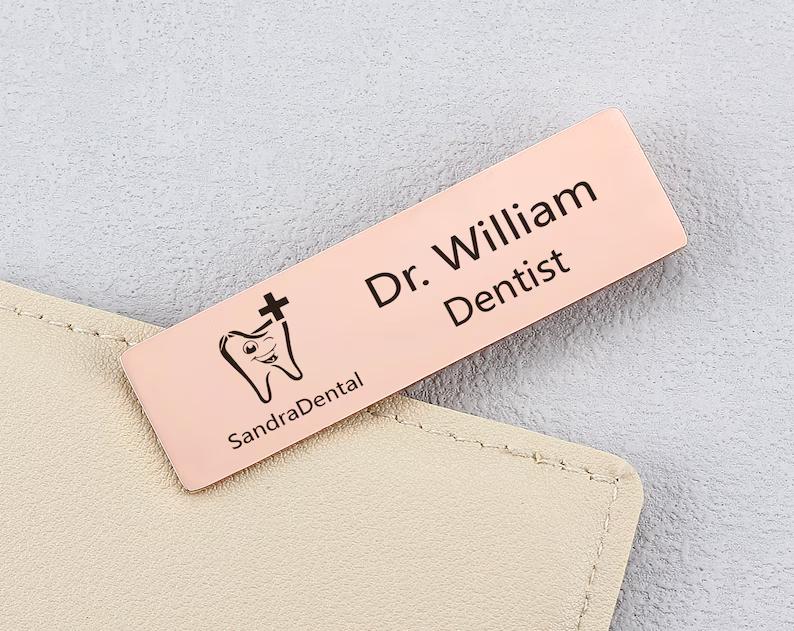 Custom Name Badge Engraved Name Tag Brooch Name Tag Staff ID Pin Office ...