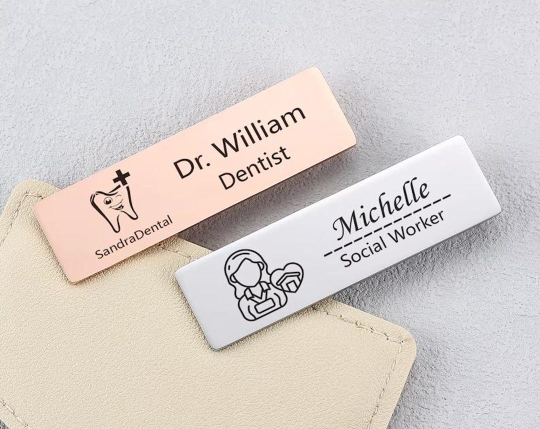 Custom Name Badge Engraved Name Tag Brooch Name Tag Staff ID Pin Office ...