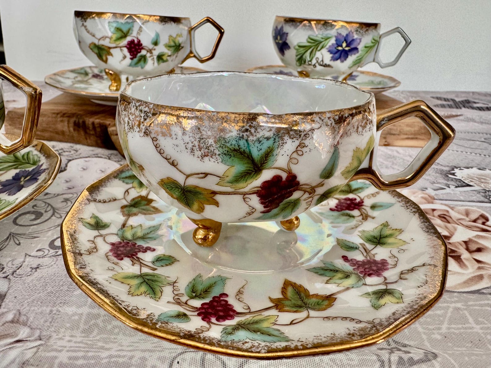 Vintage Shafford Japan Hand-painted Three Footed Teacup & Saucer – 24K ...