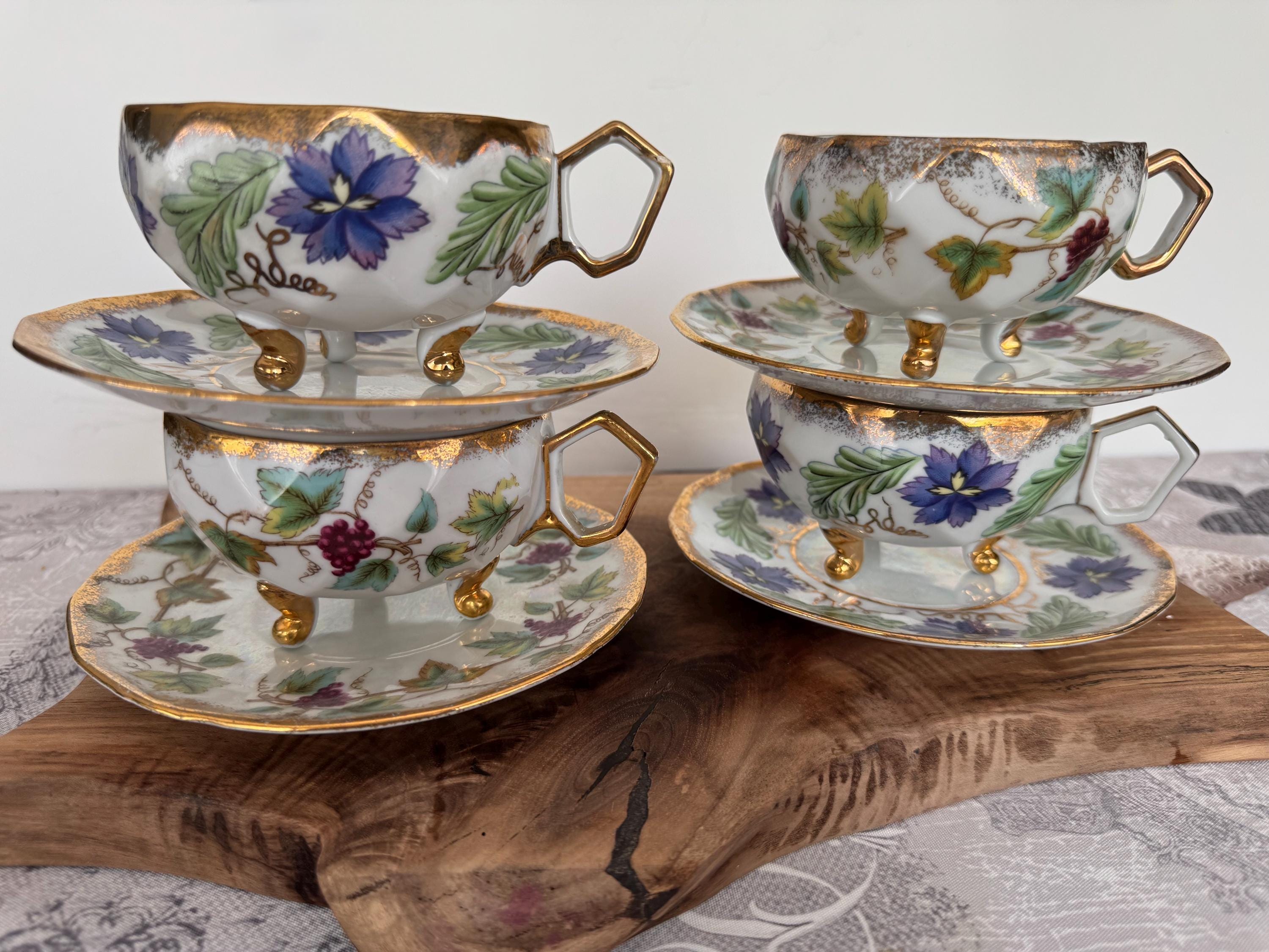 Vintage Shafford Japan Hand-painted Three Footed Teacup & Saucer – 24K ...