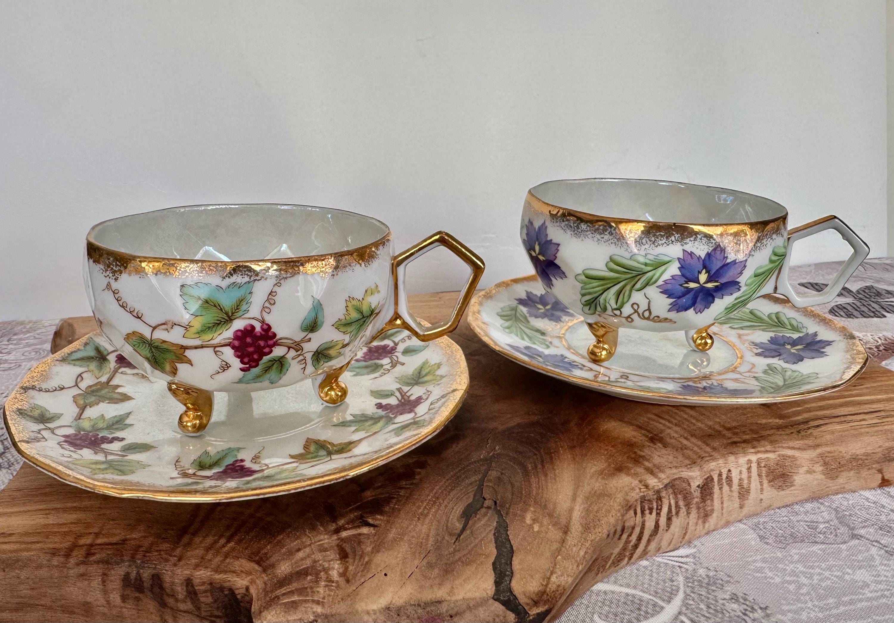 Vintage Shafford Japan Hand-painted Three Footed Teacup & Saucer – 24K ...