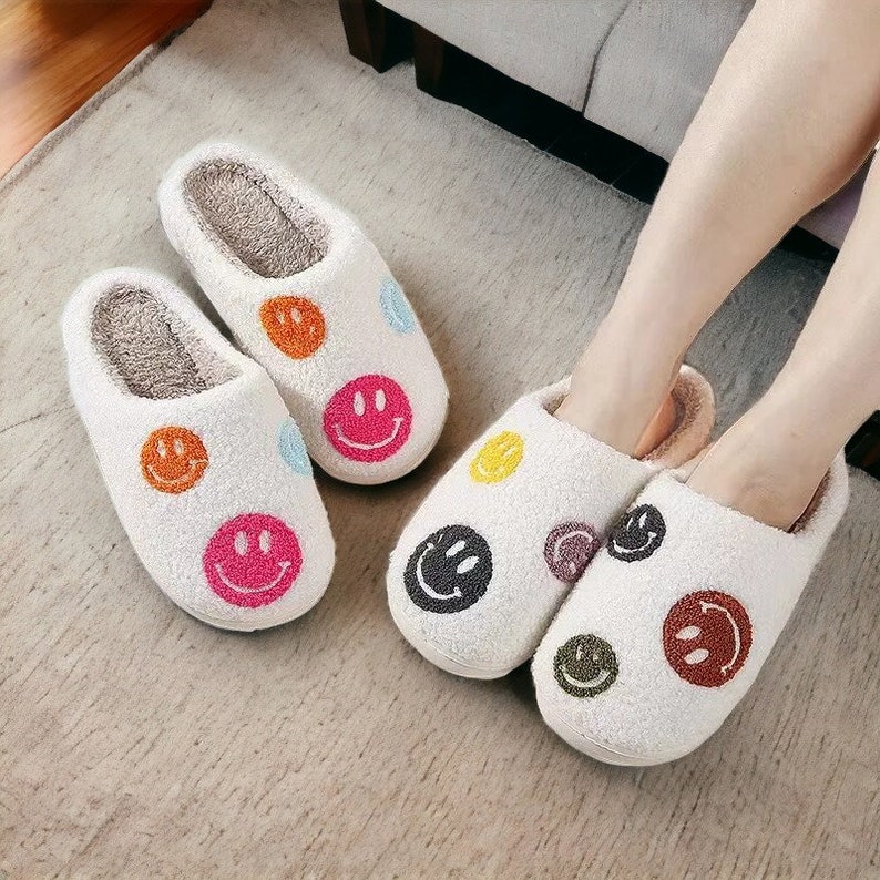 Cozy Smiley Slippers Cute, Funny Slides With Rubber Sole Cute, Funny ...