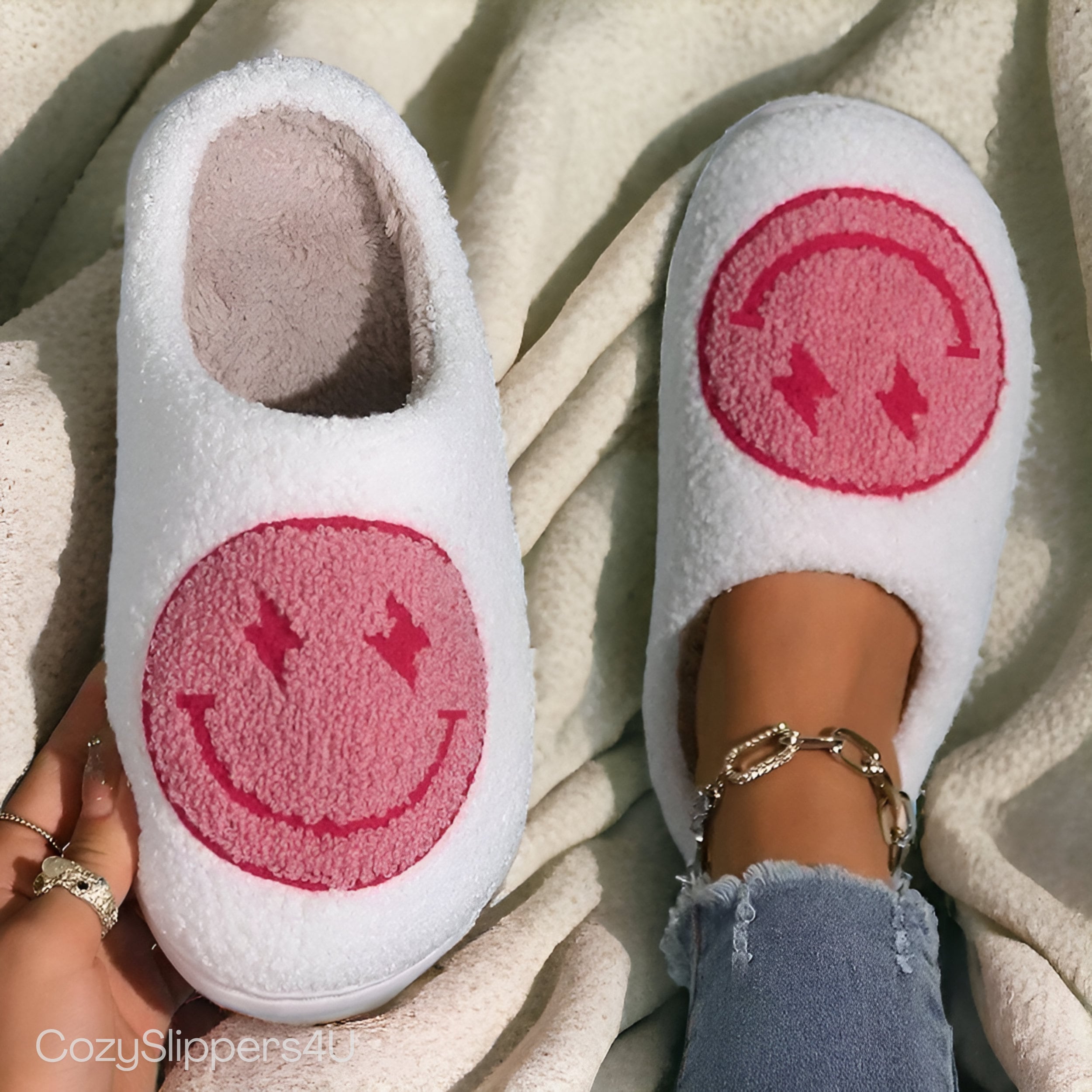 Cozy Smiley Slippers Cute, Funny Slides With Rubber Sole Cute, Funny ...