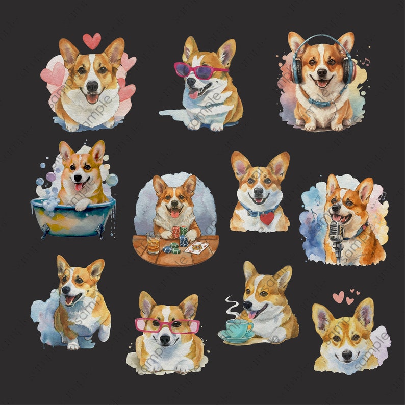 Watercolor Funny Corgi Clipart. Cute Dogs PNG Download. Corgi Taking ...