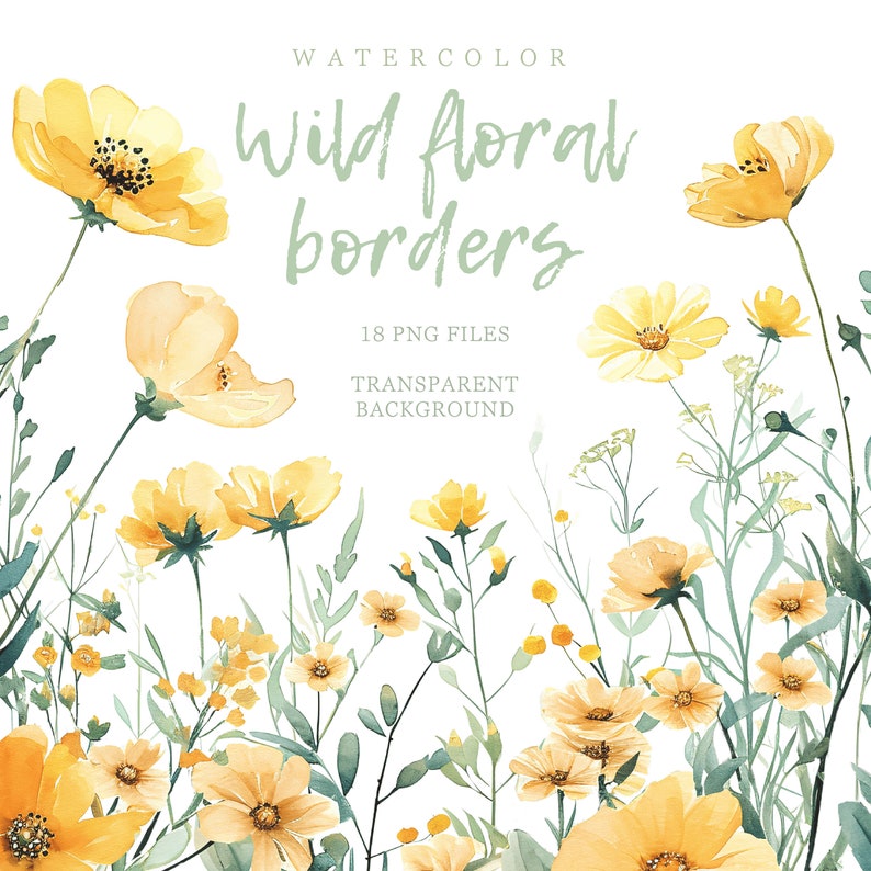 Wild Floral Clipart. Flower Borders PNG. Floral Frames Clipart. Premade Botanical Frames ...