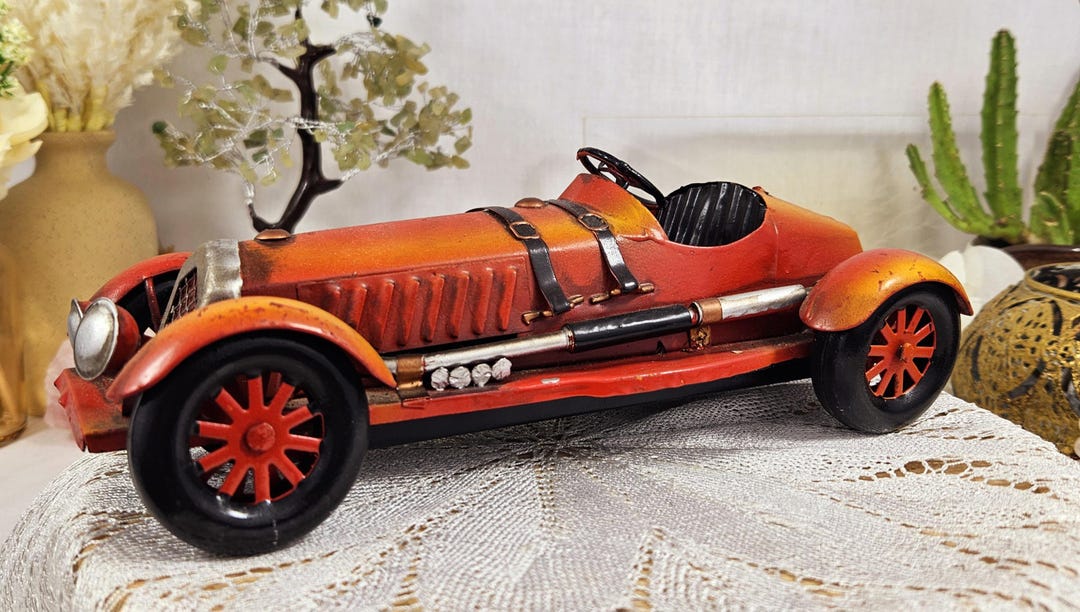 Vintage Red Metal Racing Car Toy - Etsy
