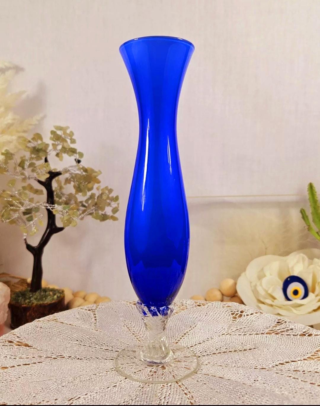 Vintage Cobalt Blue Fluted Glass Vase - Etsy