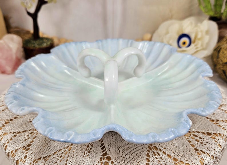 Vintage Handpainted Blue Serving Platter With Handle - Etsy