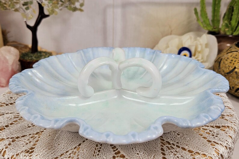 Vintage Handpainted Blue Serving Platter With Handle - Etsy