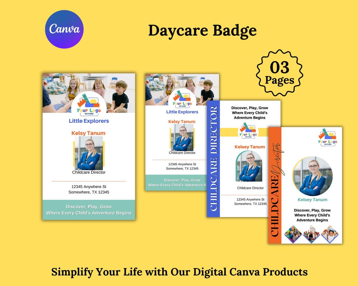 Canva Editable Daycare ID Badge Template: Nurse, Staff (digital) - Etsy