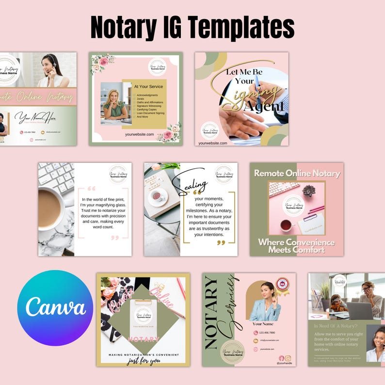 Notary Instagram Post Templates: Editable Canva Bundle (digital ...