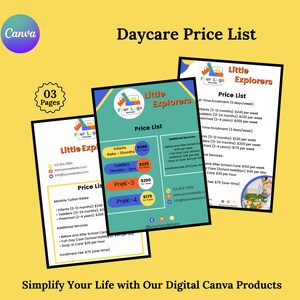 Daycare Price List Template: Kids Grooming, Preschool Pricing (instant ...